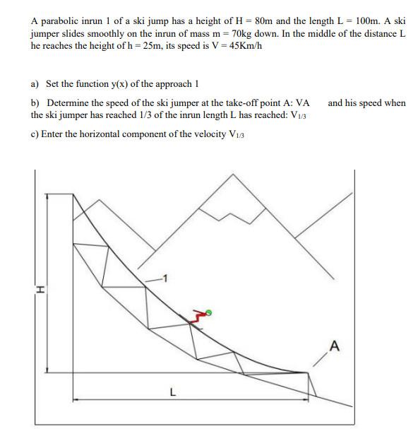 Solved A parabolic inrun 1 of a ski jump has a height of H = | Chegg.com