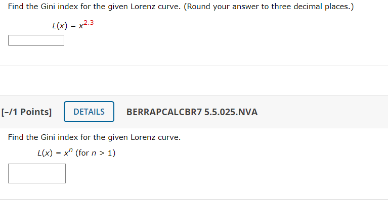 Solved Find the Gini index for the given Lorenz curve. | Chegg.com