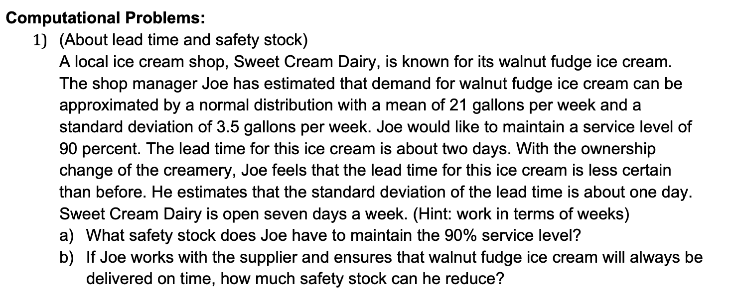 Solved mputational Problems: 1) (About lead time and safety | Chegg.com Solved mputational Problems: 1) (About lead time and safety | Chegg.com