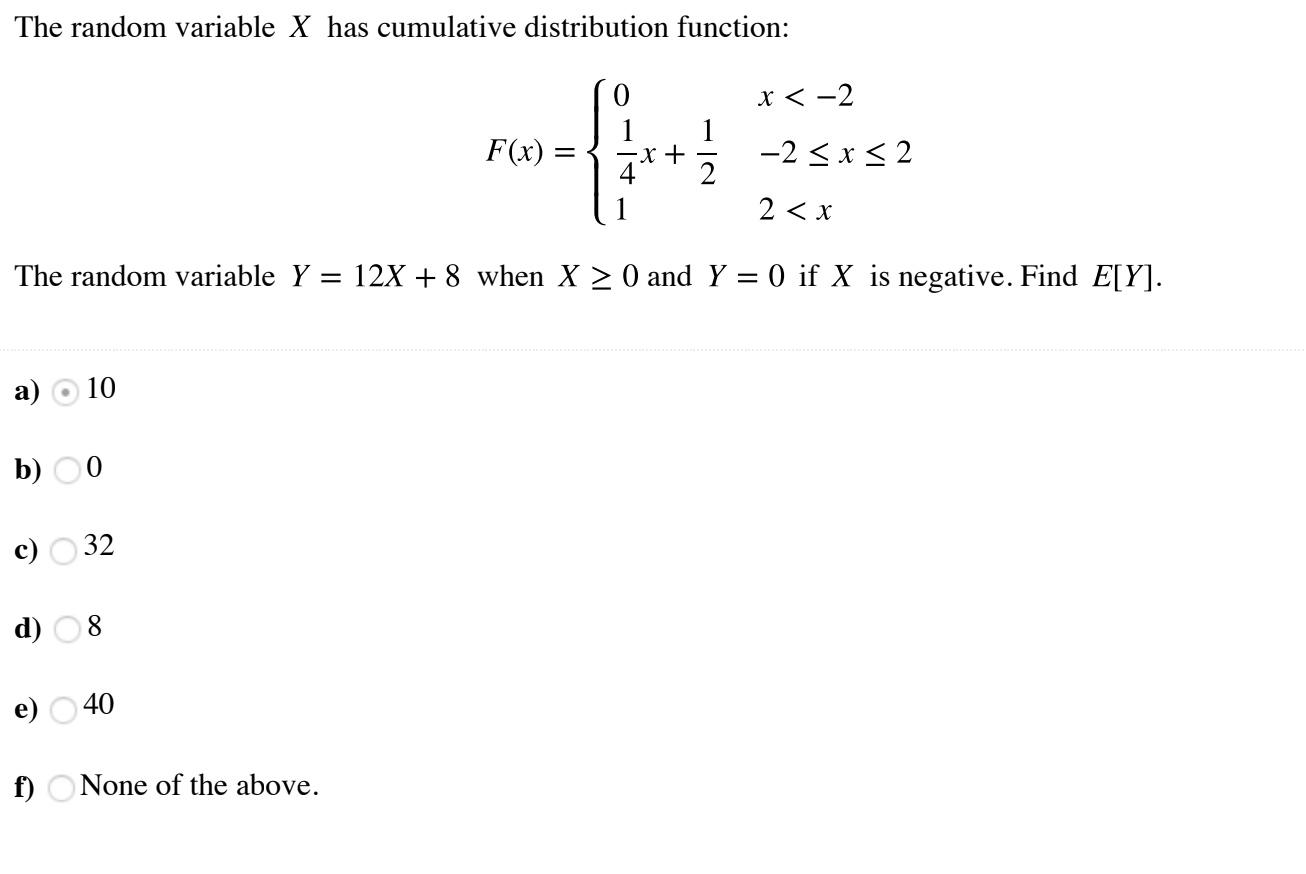 Solved The Random Variable X Has Cumulative Distribution