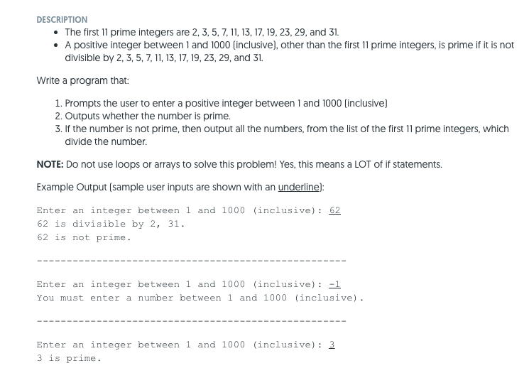 Solved DESCRIPTION • The first 11 prime integers are 2, 3, | Chegg.com