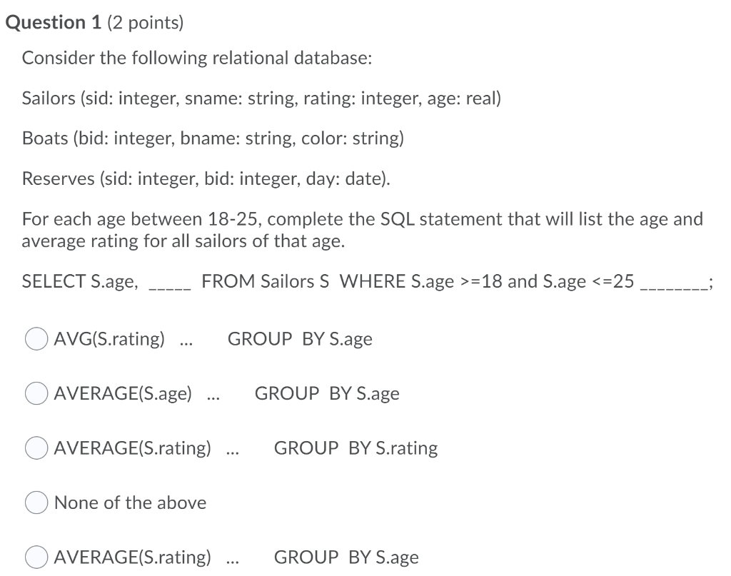 Solved Question 1 (2 points) Consider the following | Chegg.com