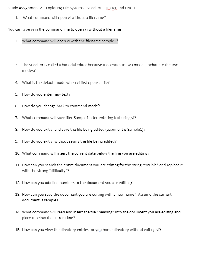 Solved Study Assignment 2.1 Exploring File Systems - vi | Chegg.com