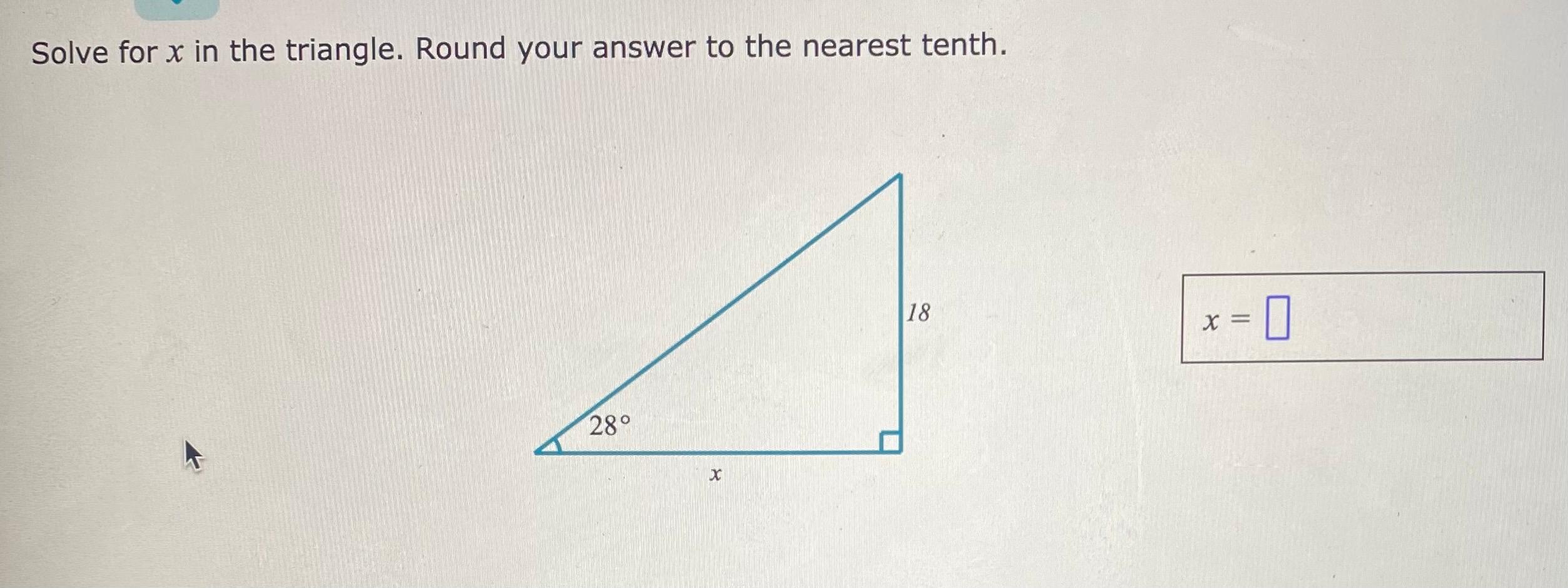 Solved Solve for x in the triangle. Round your answer to the | Chegg.com
