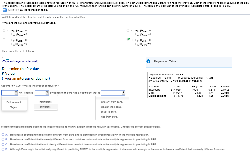 Solved The accompanying regression table shows a regression | Chegg.com