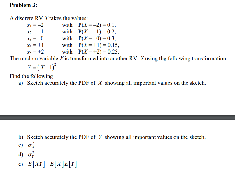 Solved Problem 3: A discrete RV X takes the values: | Chegg.com