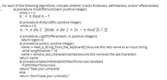 Solved . For each of the following algorithms, indicate | Chegg.com