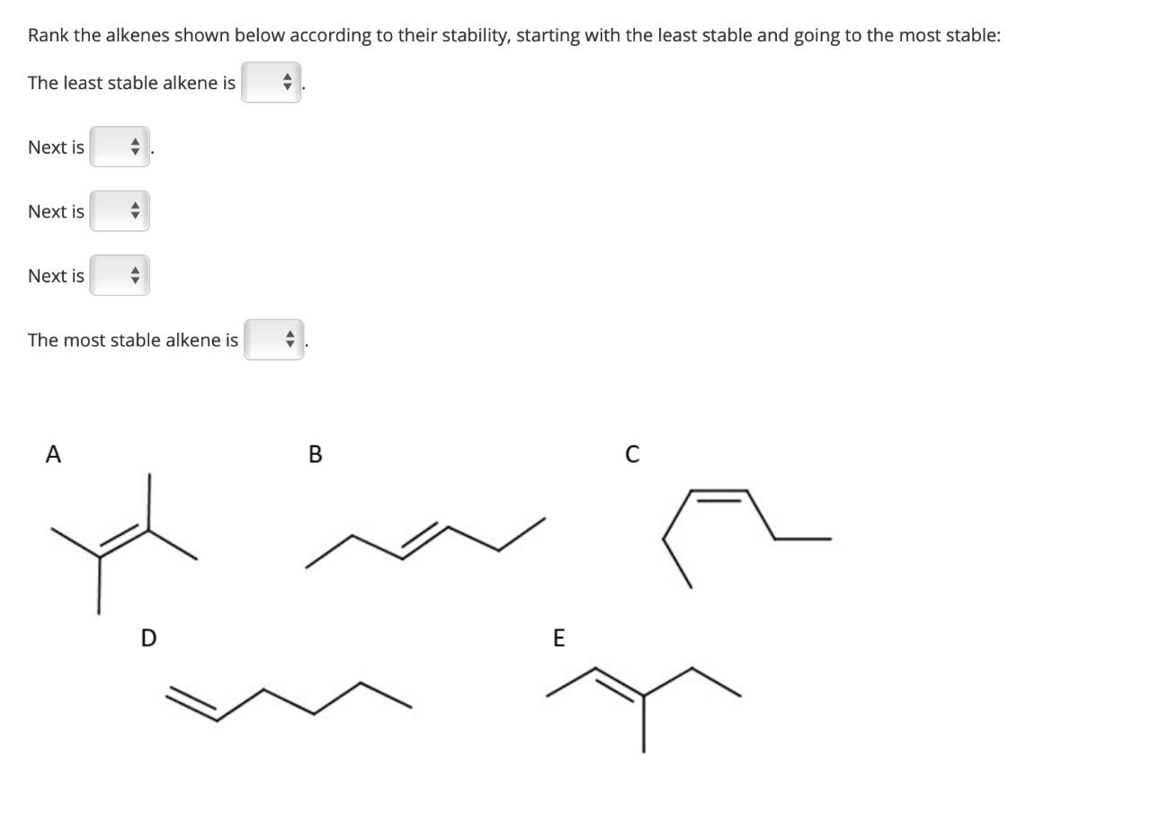 Solved Rank the alkenes shown below according to their | Chegg.com