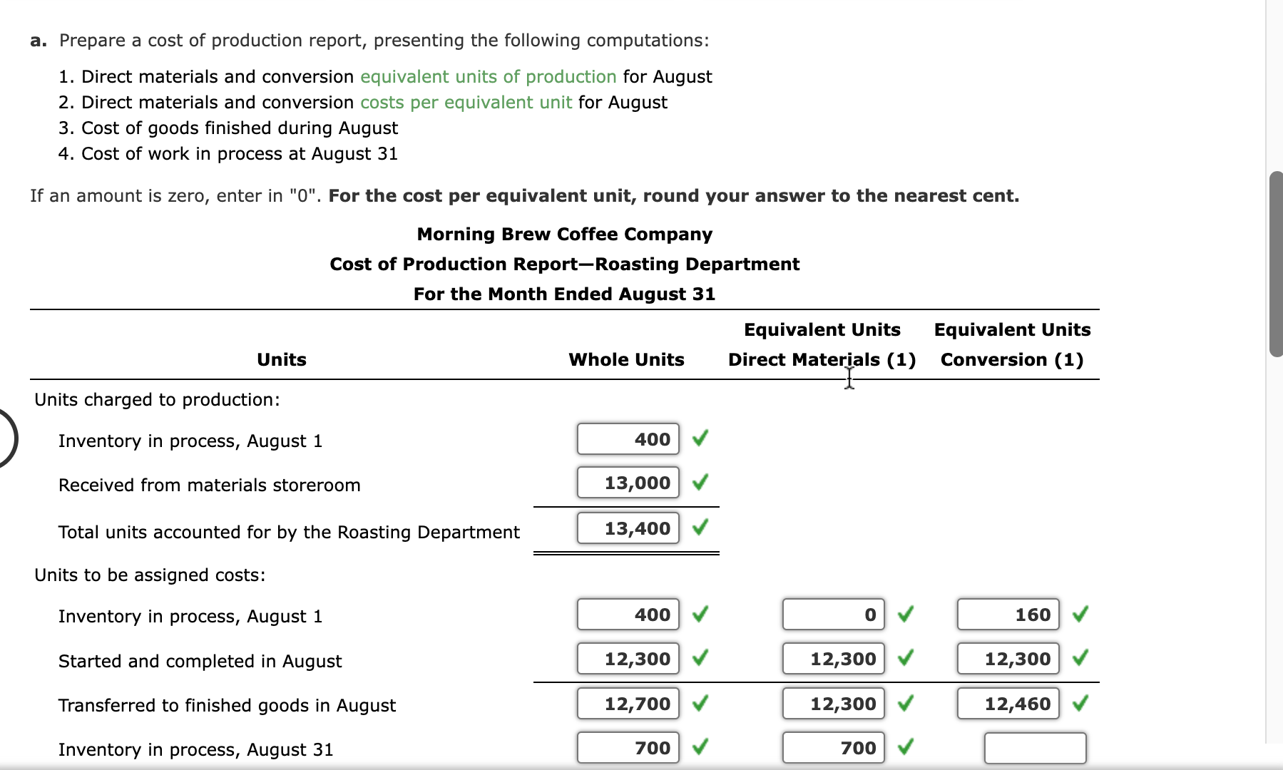 Solved a. Prepare a cost of production report, | Chegg.com