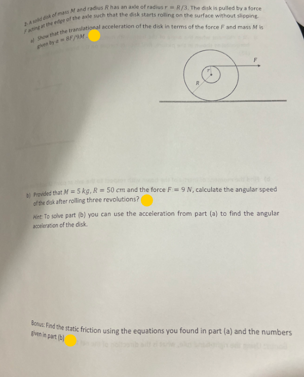 Solved A solid disk of mass M ﻿and radius R ﻿has an axle of | Chegg.com