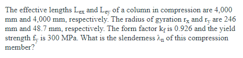 Solved The effective lengths Lex and Ley of a column in | Chegg.com
