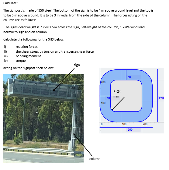 Solved Calculate: The signpost is made of 350 steel. The | Chegg.com