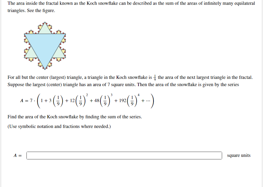 Solved The area inside the fractal known as the Koch | Chegg.com