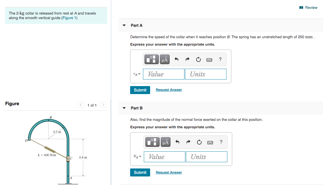 Solved Review The 2-kg collar is released from rest at A and | Chegg.com