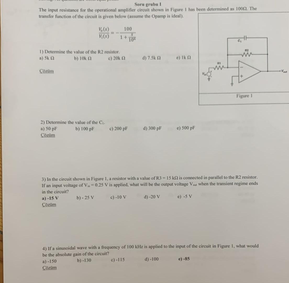 Solved The input resistance for the operational amplifier | Chegg.com