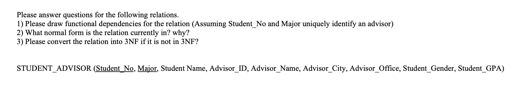 Solved Please answer questions for the following relations. | Chegg.com