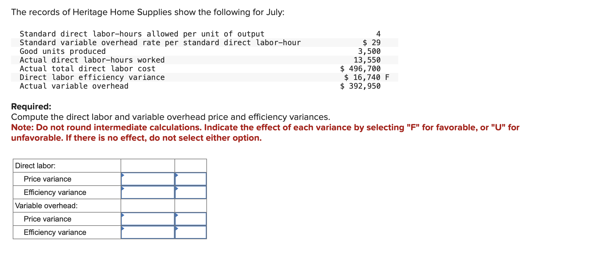 Solved Required: Compute the direct labor and variable | Chegg.com