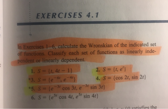 Solved EXERCISES 4.1 Exercises 1-6, calculate the Wronskian | Chegg.com
