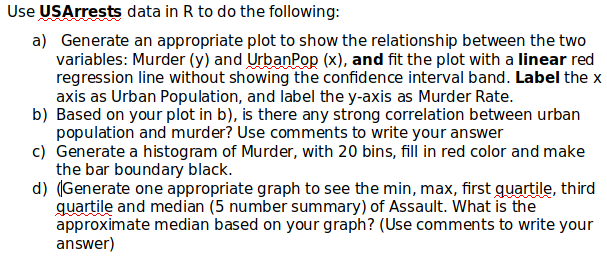 Solved Use USArrests data in R to do the following: a) | Chegg.com