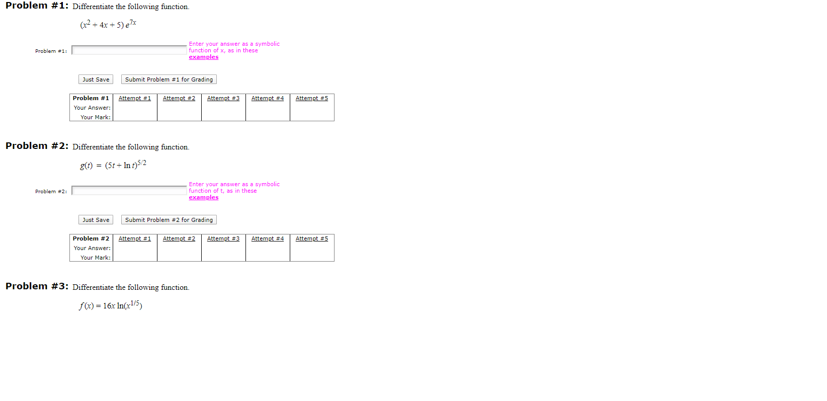 Solved Problem #1: Differentiate the following function. (x2 | Chegg.com