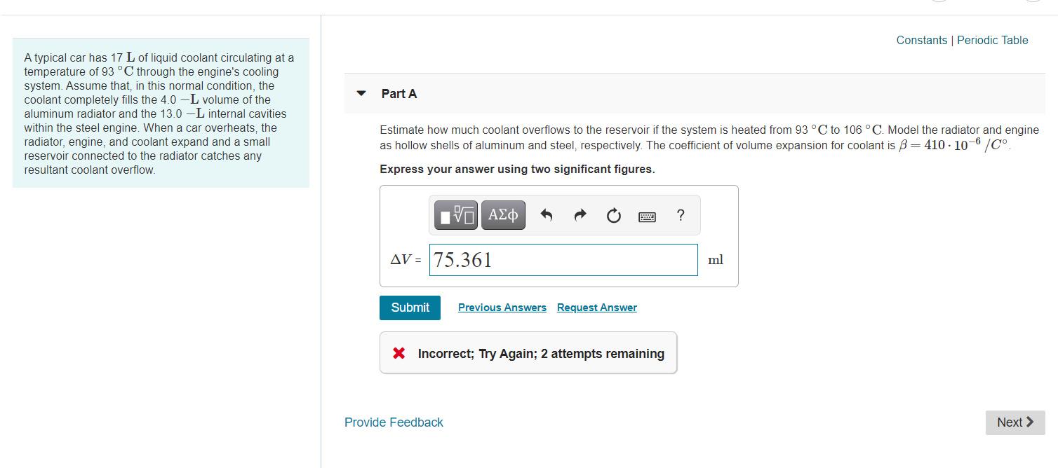 Solved Constants Periodic Table Part A A typical car has 17 | Chegg.com