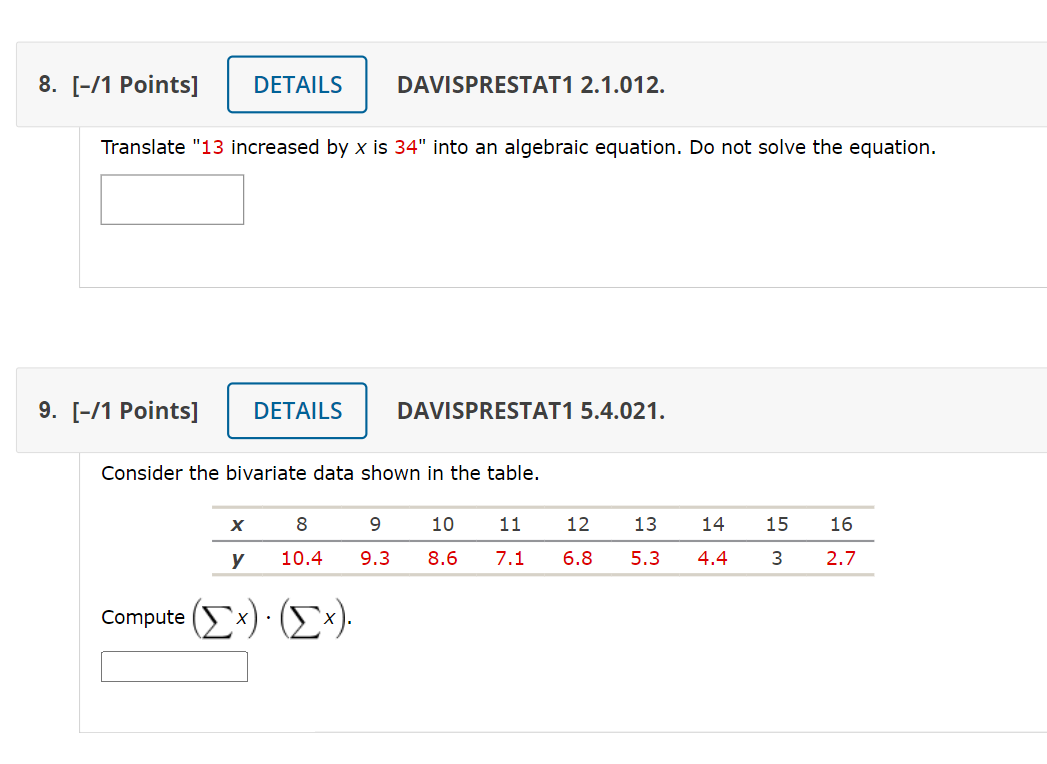 Solved 1 Points] DAVISPRESTAT1 5.4.012. Compute ∑(12.3−x) | Chegg.com