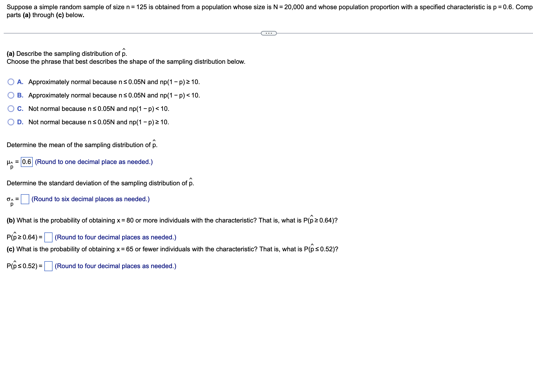Solved Suppose a simple random sample of size n=125 is | Chegg.com