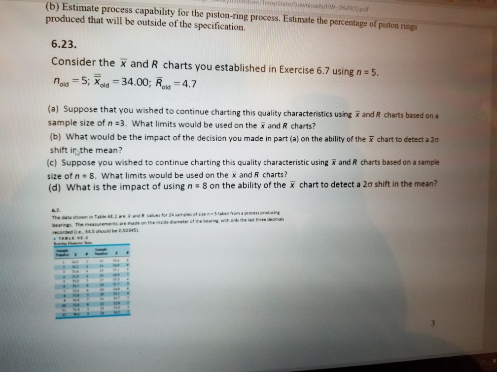 kyb3d8bbwe (b) Estimate process capability for the | Chegg.com