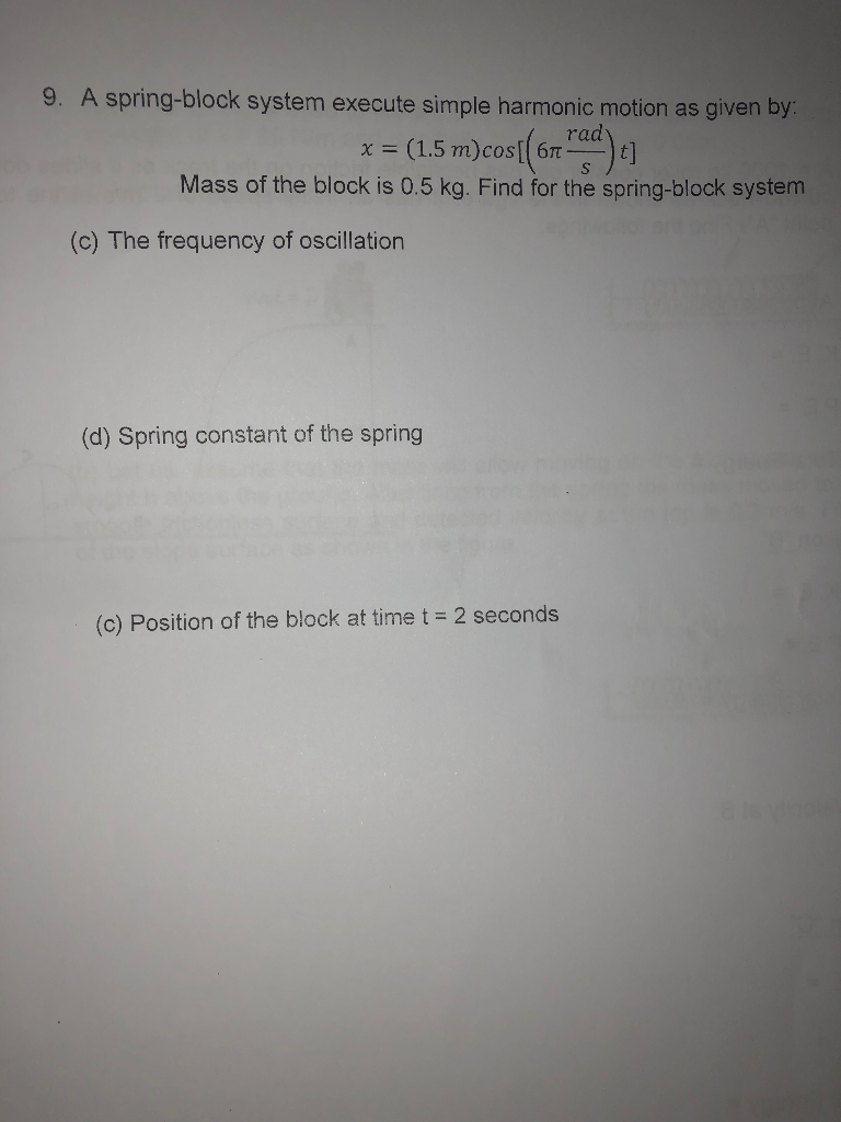 Solved 9. A spring-block system execute simple harmonic | Chegg.com