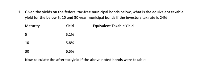 Solved 1. Given the yields on the federal tax-free municipal | Chegg.com