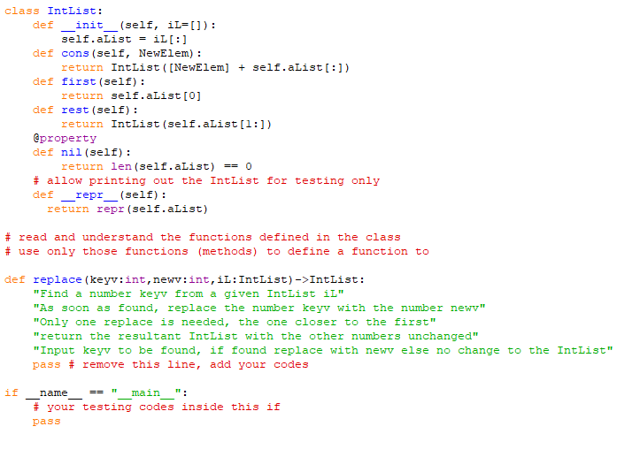Solved class IntList: def __init__(self, iL=[]): | Chegg.com