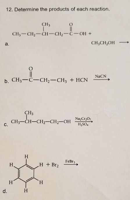 Solved 12. Determine the products of each reaction. CH3 Cl | Chegg.com