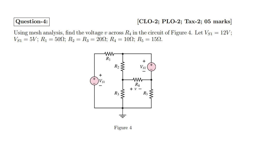 Solved Using mesh analysis, find the voltage v ﻿across R4 | Chegg.com