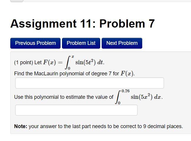 Solved Assignment 11: Problem 7 Previous Problem Problem | Chegg.com Solved Assignment 11: Problem 7 Previous Problem Problem | Chegg.com