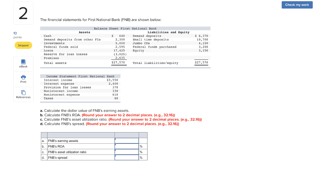 Solved Check my work 2 The financial statements for First | Chegg.com