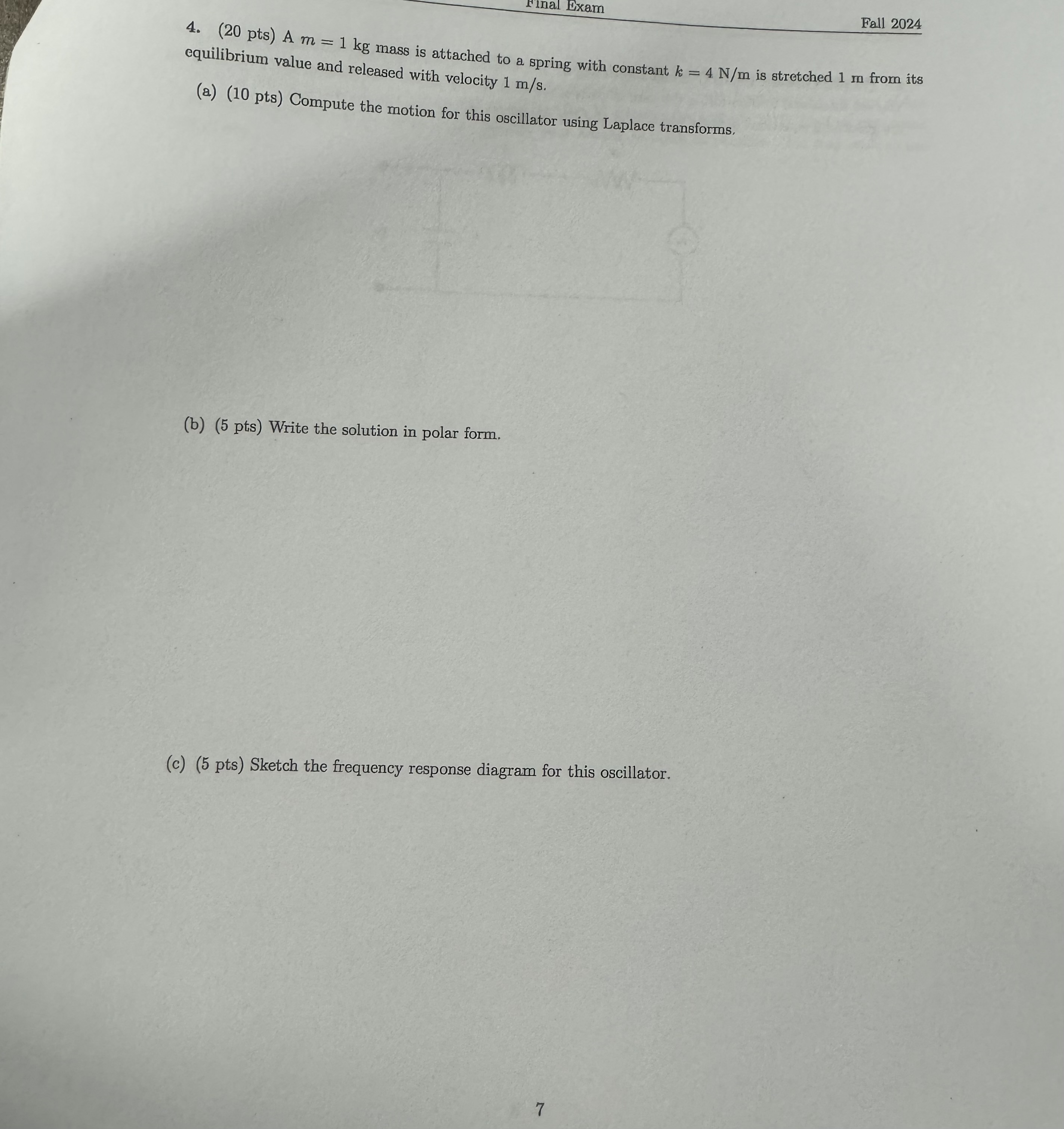 Solved 4. (20 ﻿pts) ﻿A \( ﻿m=1 \mathrm{~kg} \) ﻿mass is | Chegg.com