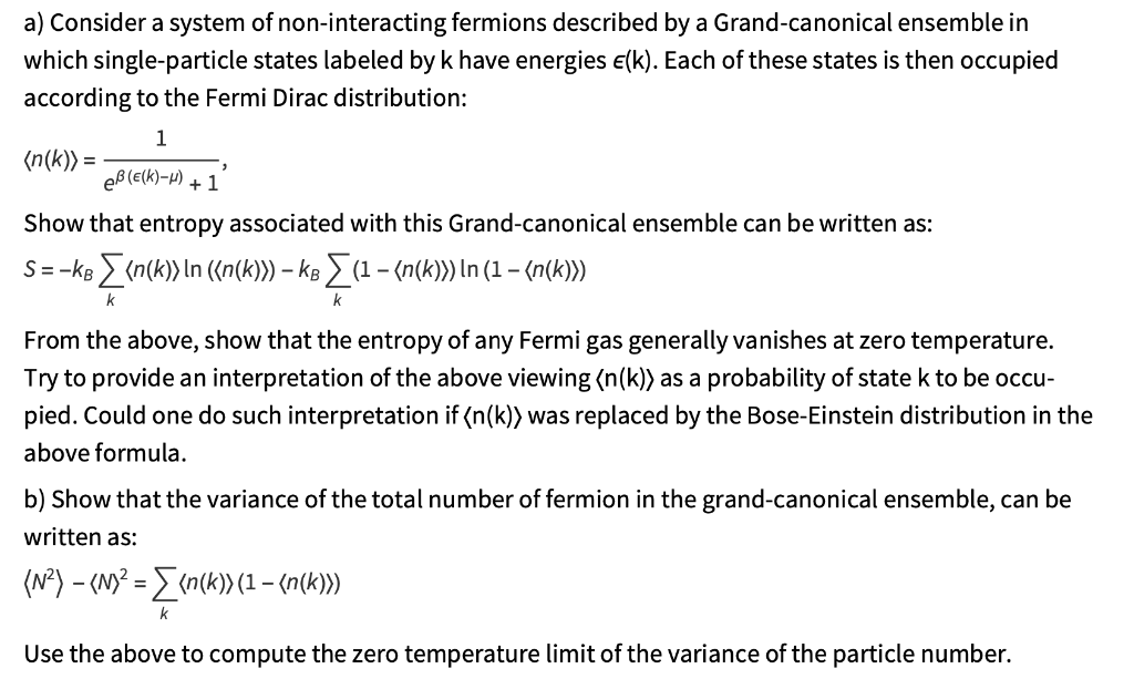 a) Consider a system of non-interacting fermions | Chegg.com