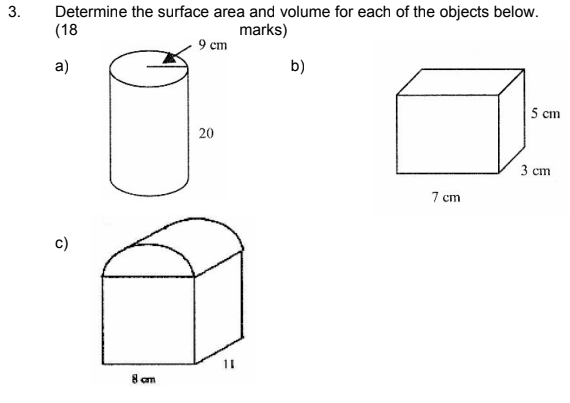Solved Determine the surface area and volume for each of the | Chegg.com