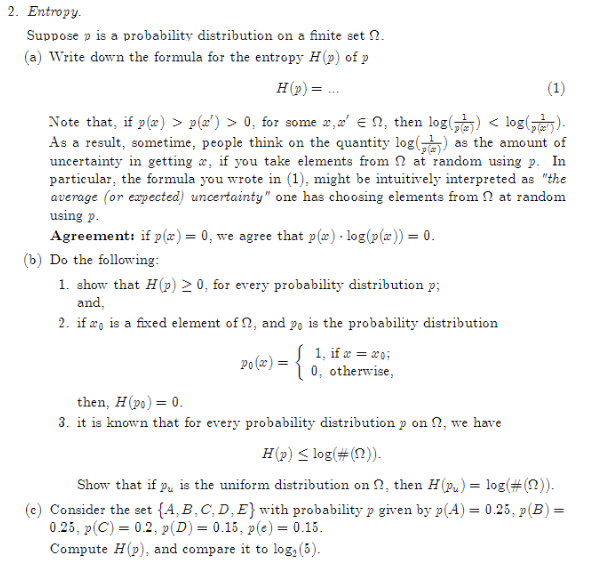 Solved 2. Entropy. Suppose o is a probability distribution | Chegg.com