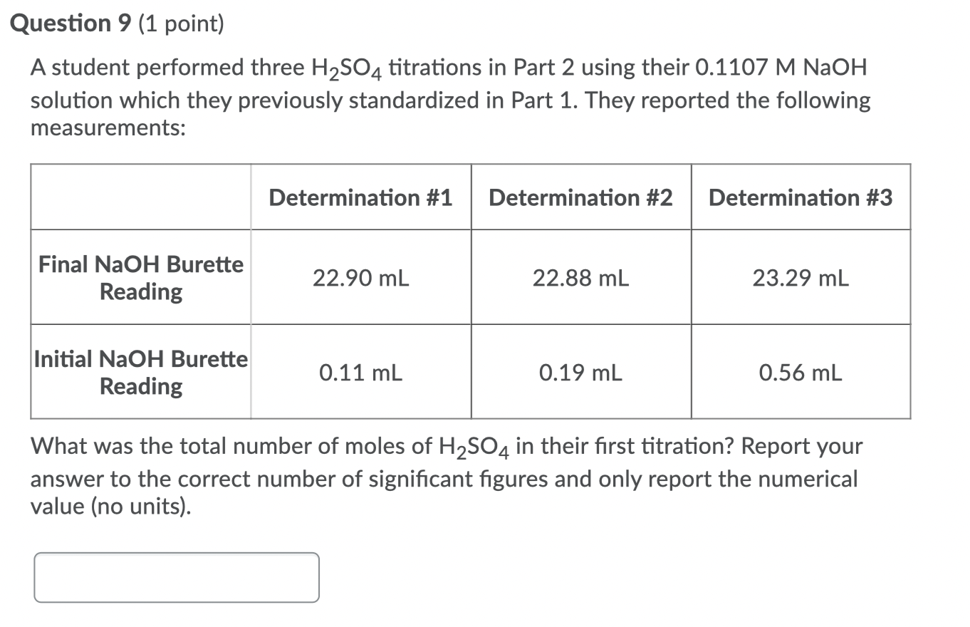 Solved Question 9 (1 point) A student performed three H2SO4 | Chegg.com