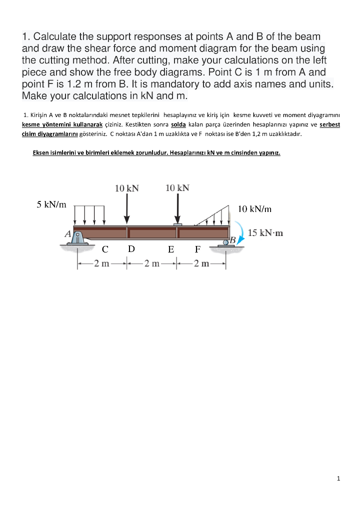 Solved 1. Calculate the support responses at points A and B | Chegg.com