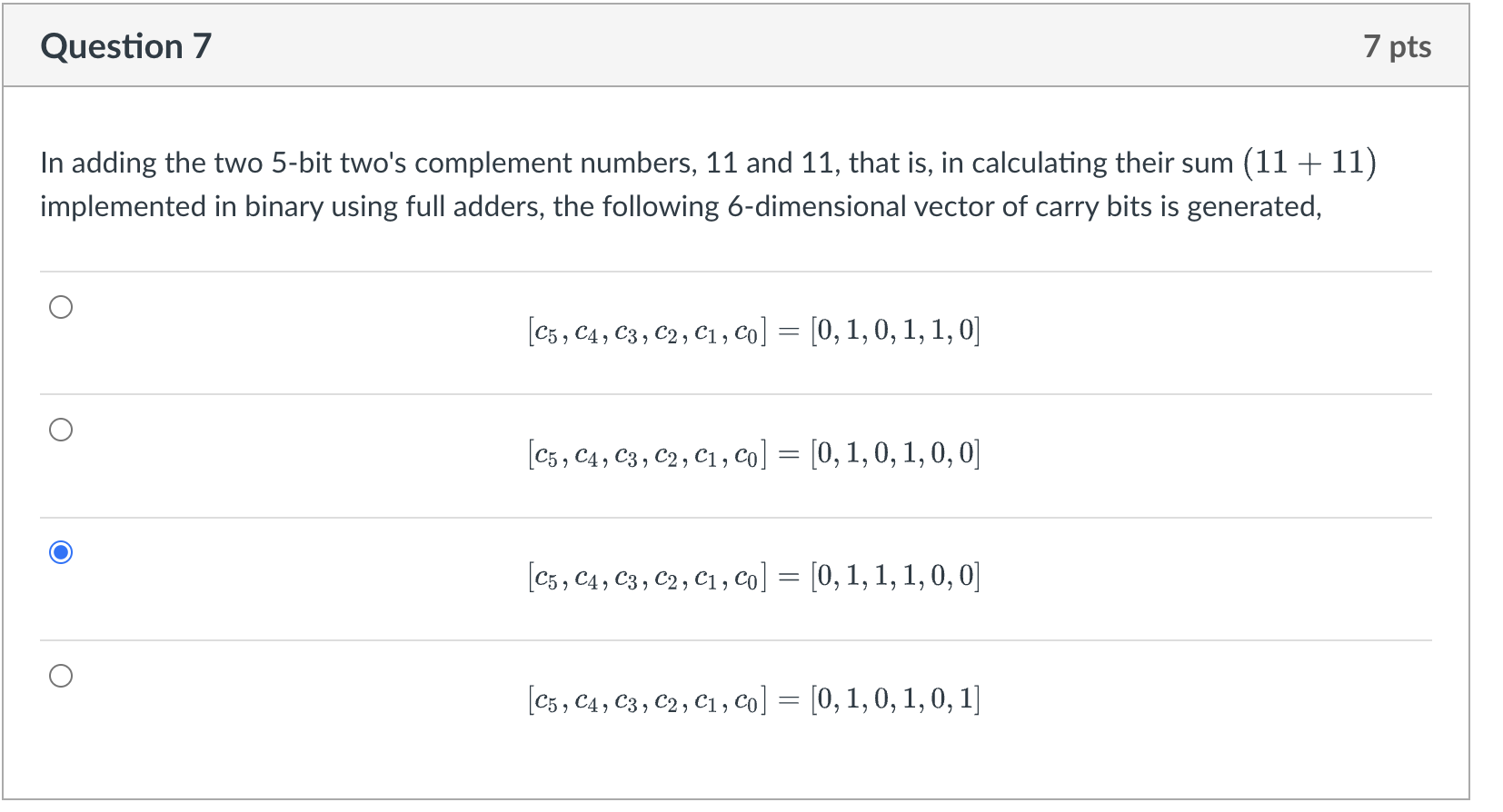 Solved In adding the two 5-bit two's complement numbers, 11 | Chegg.com