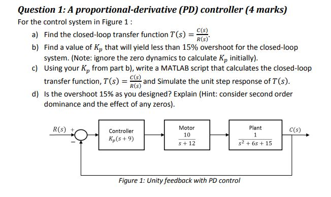 Solved Question 1 A Proportional Derivative Pd Controller