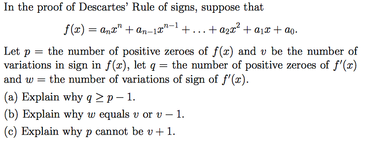 Solved In the proof of Descartes' Rule of signs, suppose | Chegg.com