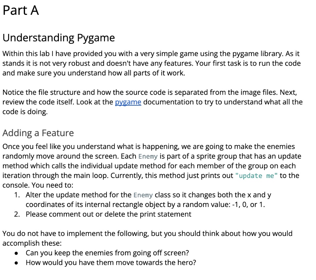 Solved Part A Understanding Pygame Within this lab I have | Chegg.com