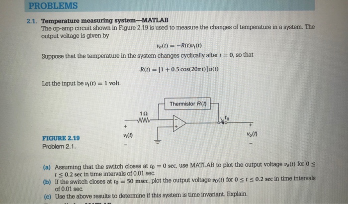 Solved PROBLEMS 2.1. Temperature measuring system-MATLAB The | Chegg.com