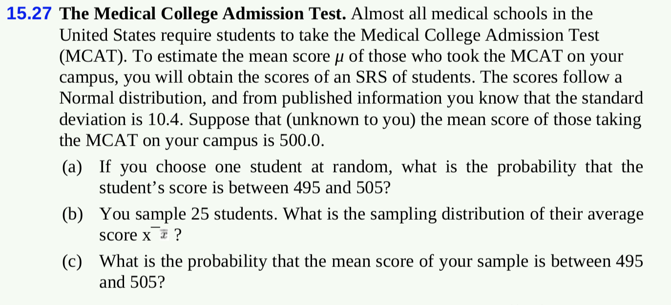 Solved 15.27 The Medical College Admission Test. Almost all | Chegg.com