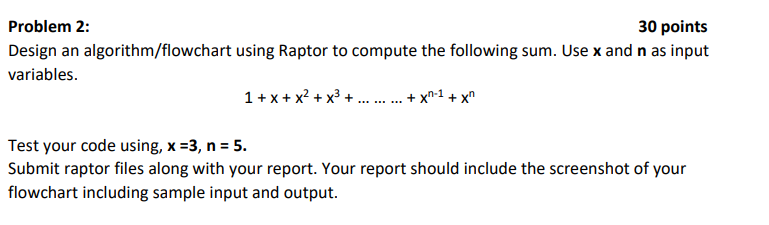 Solved Problem 2: 30 points Design an algorithm/flowchart | Chegg.com