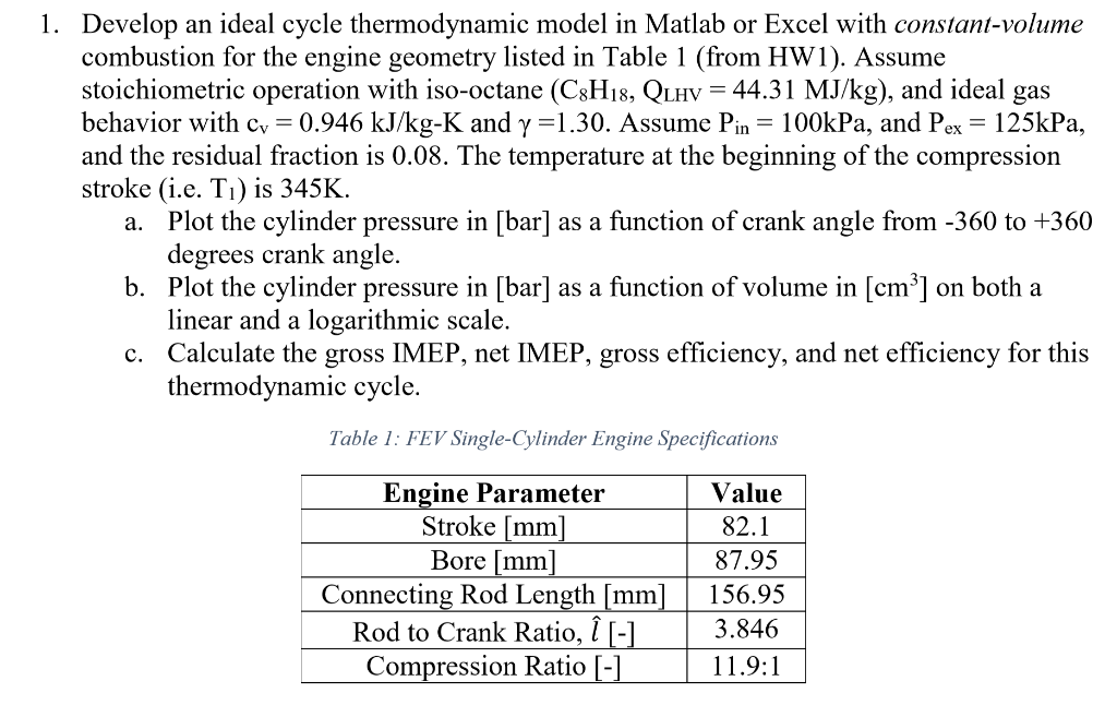 1. Develop an ideal cycle thermodynamic model in | Chegg.com