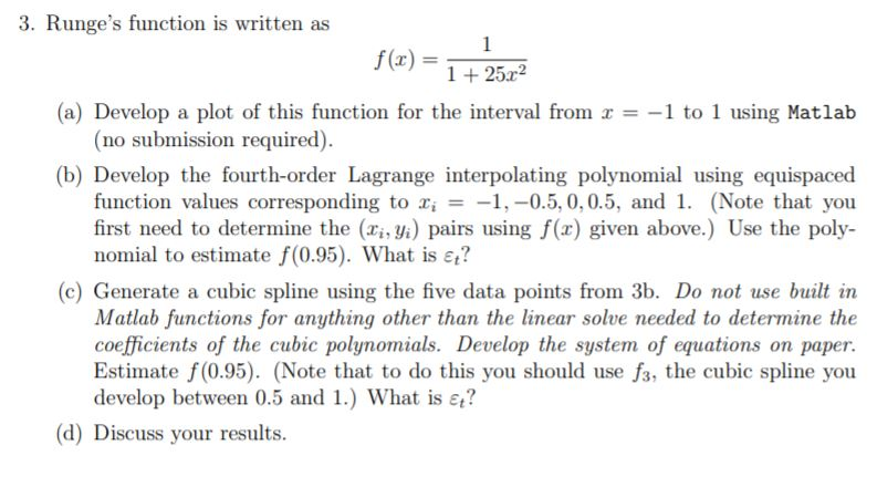 3. Runge's function is written as f f(0) = 1152 1 (a) | Chegg.com